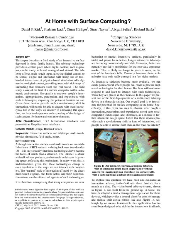(PDF) At home with surface computing?