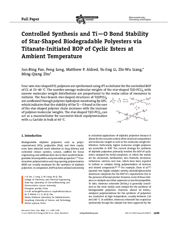 (PDF) Controlled Synthesis and Ti-O Bond Stability of Star-Shaped ...
