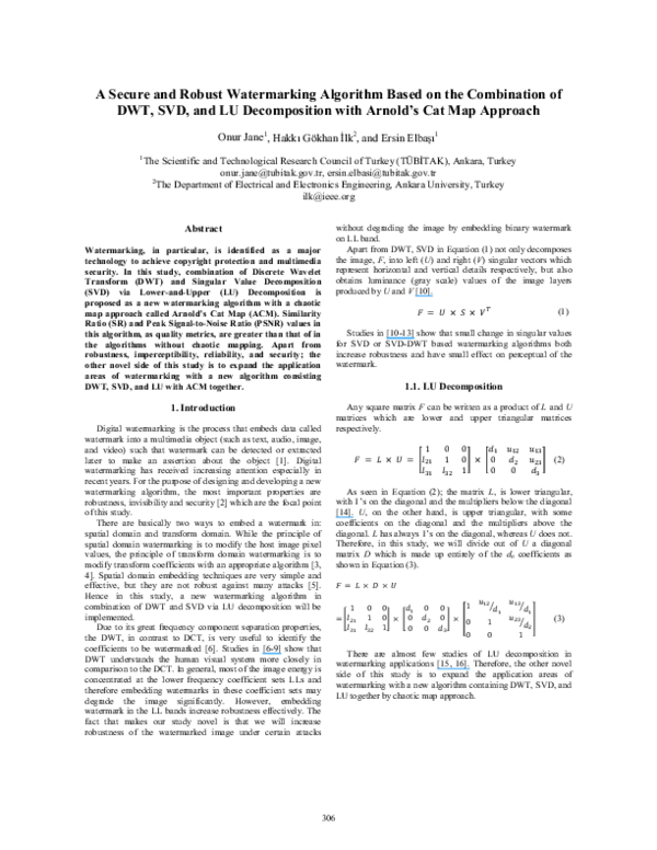 (PDF) A secure and robust watermarking algorithm based on the combination of DWT, SVD, and LU ...
