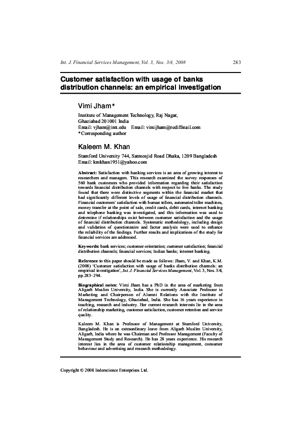 (PDF) Customer satisfaction with usage of banks distribution channels ...