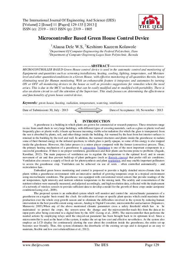 (PDF) Microcontroller Based Green House Control Device