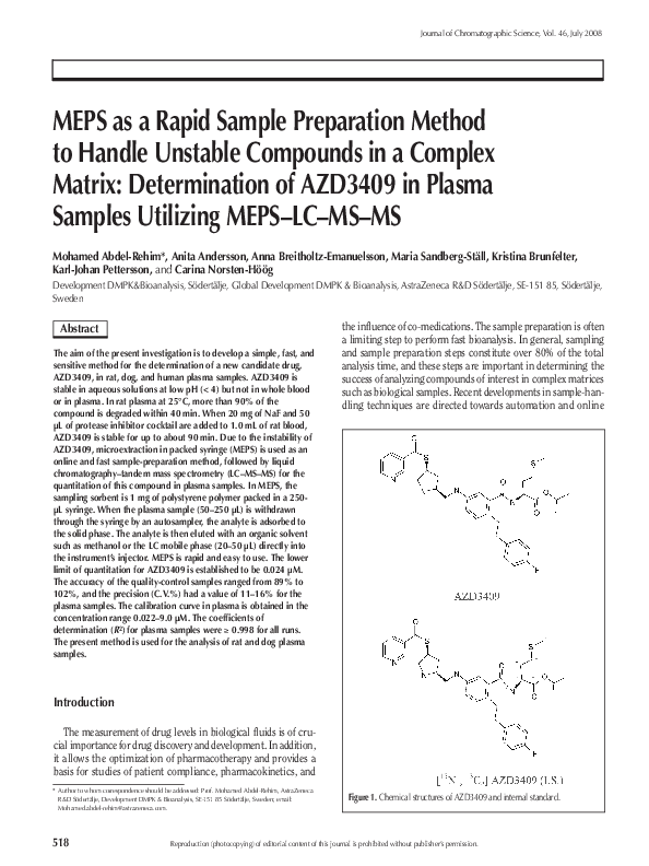 (PDF) MEPS as a Rapid Sample Preparation Method to Handle Unstable ...
