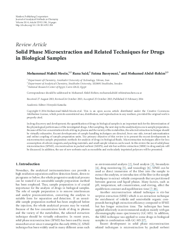 (PDF) Solid Phase Microextraction and Related Techniques for Drugs in ...