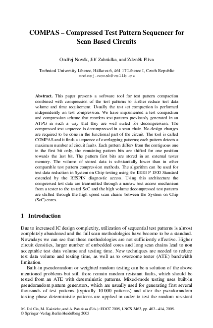 Pdf Compas Compressed Test Pattern Sequencer For Scan Based Circuits