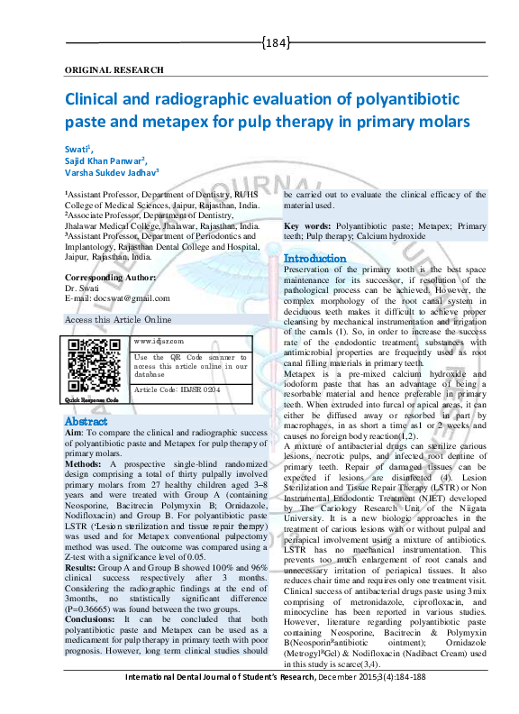 (PDF) Clinical and radiographic evaluation of polyantibiotic paste and ...