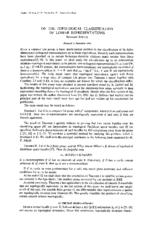 (PDF) On the topological classification of linear representations