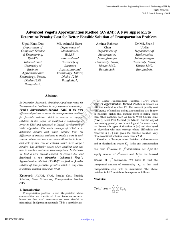 (PDF) Advanced Vogel’s Approximation Method (AVAM): A New Approach to ...