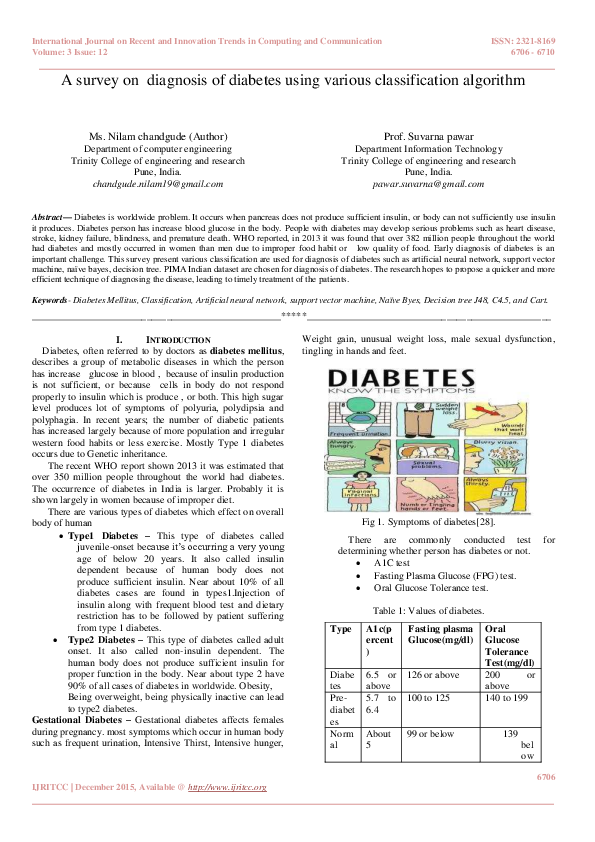 (PDF) A survey on diagnosis of diabetes using various classification ...