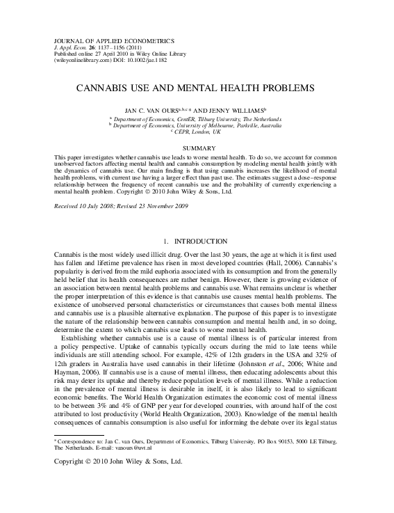 (PDF) Cannabis use and mental health problems