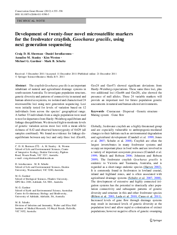 (PDF) Development of twenty-four novel microsatellite markers for the freshwater crayfish ...