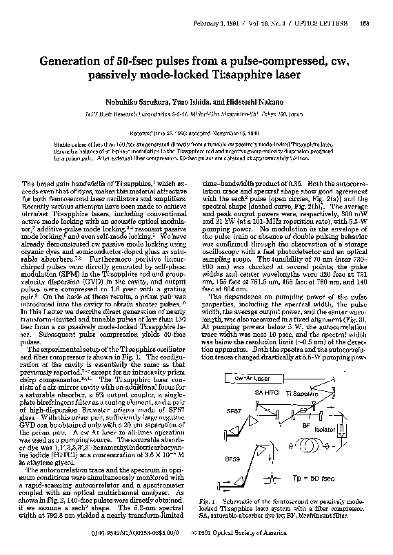 (PDF) Generation of 50-fsec pulses from a pulse-compressed, cw, passively mode-locked Ti ...