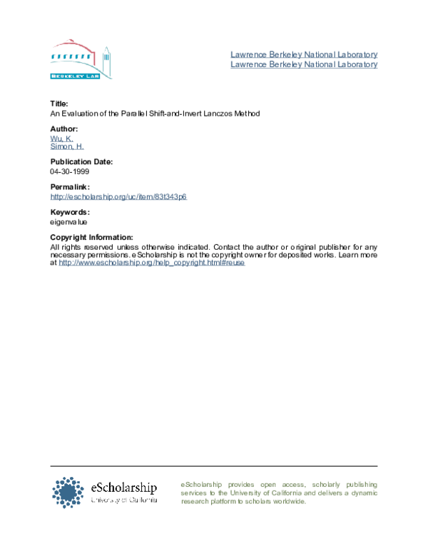 Pdf An Evaluation Of Parallel Shift And Invert Lanczos Method