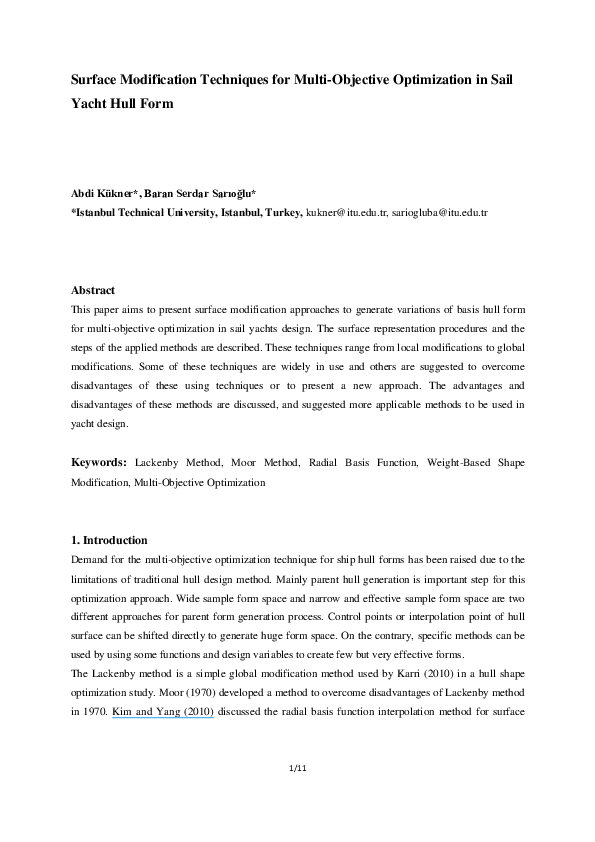 Pdf Surface Modification Techniques For Multi Objective Optimization In Sail Yacht Hull Form