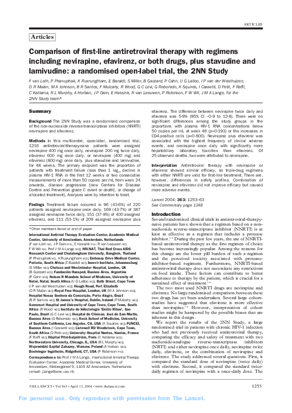 (PDF) Comparison of first-line antiretroviral therapy with regimens ...