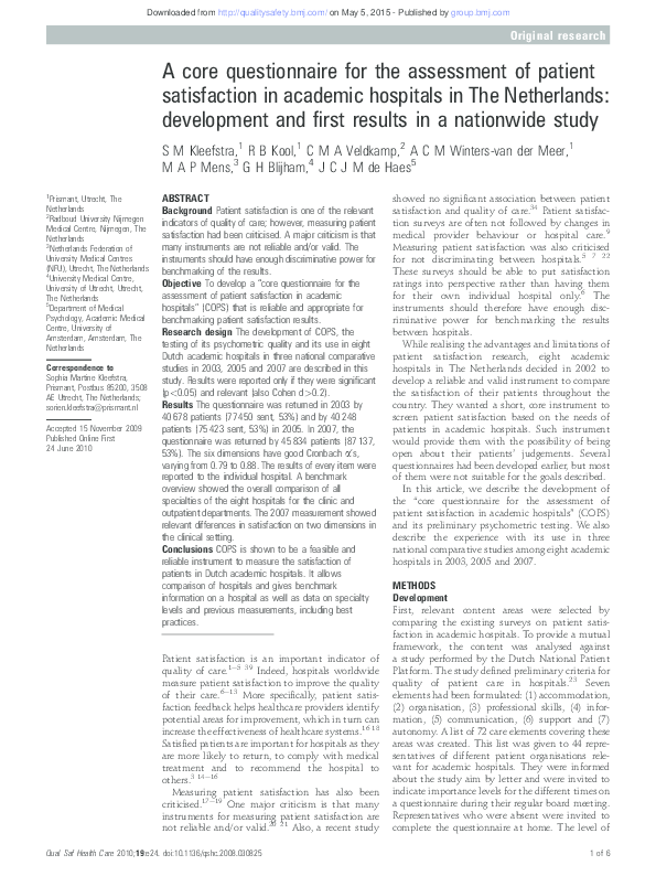 (PDF) A core questionnaire for the assessment of patient satisfaction ...