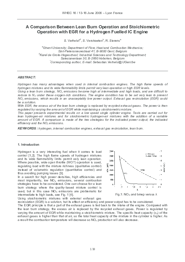 (PDF) A comparison between lean burn operation and stoichiometric ...