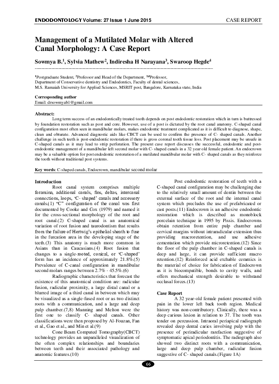 (PDF) Management of a Mutilated Molar with Altered Canal Morphology: A ...