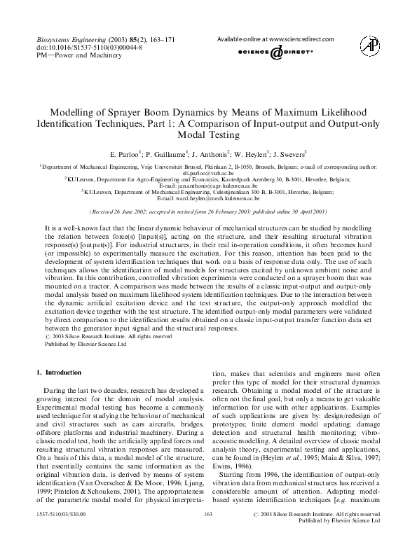 (PDF) Modelling of Sprayer Boom Dynamics by Means of Maximum Likelihood Identification ...