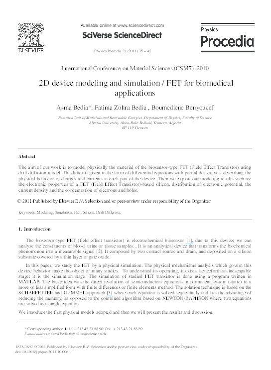 (PDF) 2D Device Modeling and Simulation / FET for Biomedical Applications
