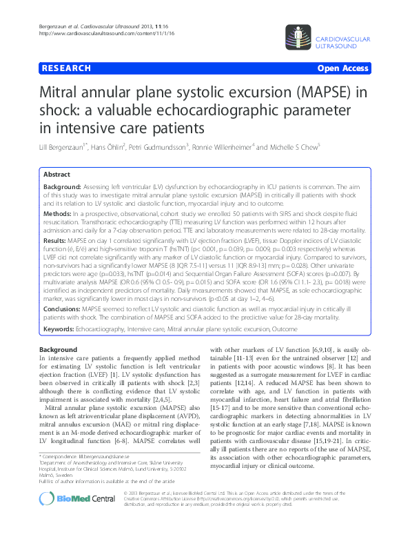(PDF) Mitral annular plane systolic excursion (MAPSE) in shock: a ...
