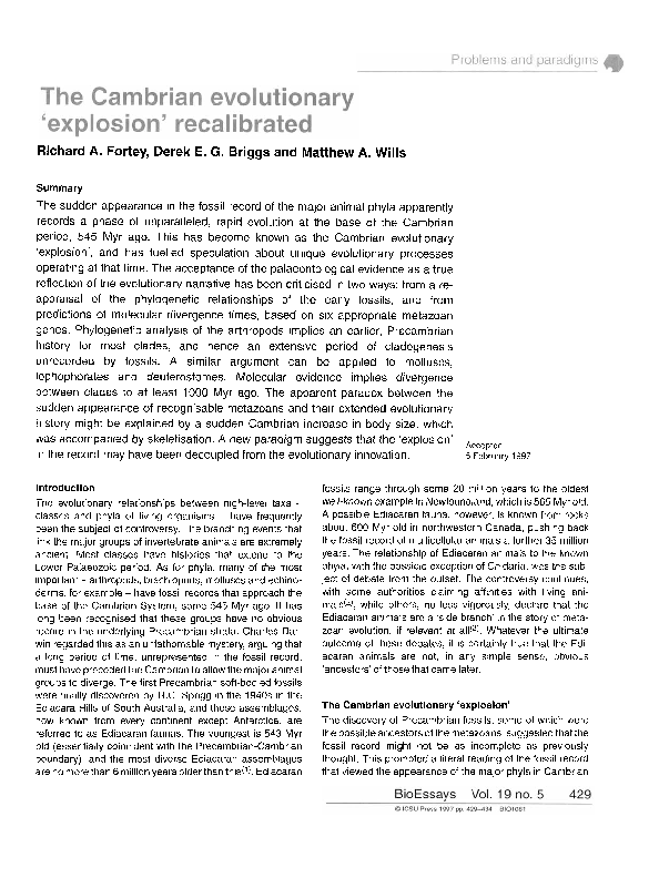 (PDF) The cambrian evolutionary ?explosion? recalibrated