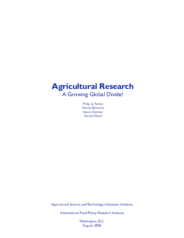 (PDF) Agricultural research: a growing global divide?