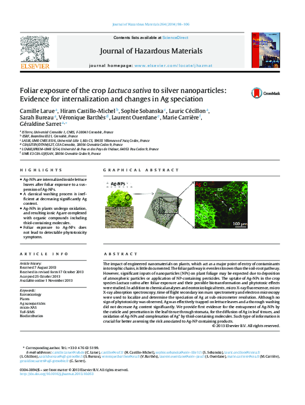(PDF) Foliar exposure of the crop Lactuca sativa to silver ...