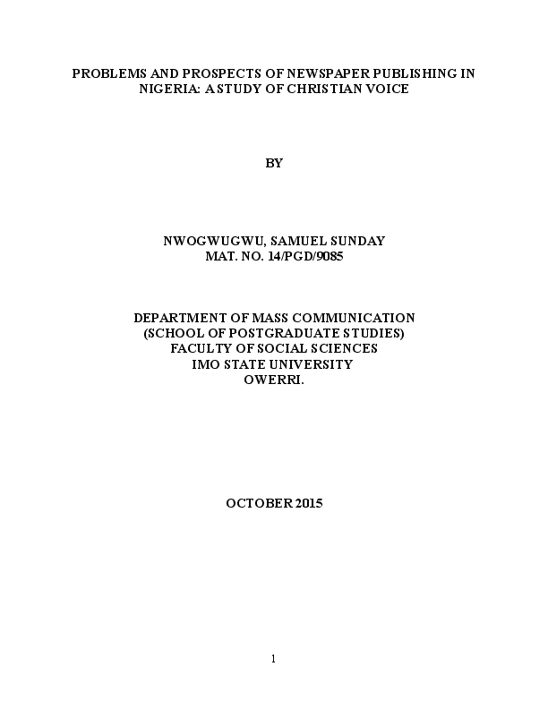 (DOC) Problems and Prospects of Newspaper publishing in Nigeria