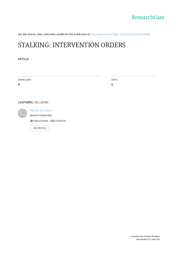 (PDF) STALKING: INTERVENTION ORDERS