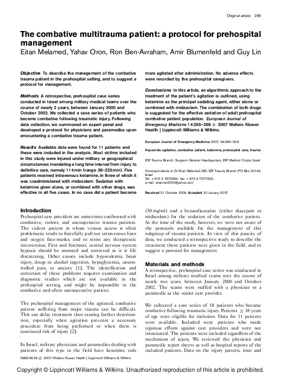 (PDF) The combative multitrauma patient: a protocol for prehospital ...