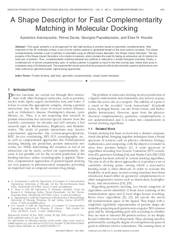(PDF) A Shape Descriptor for Fast Complementarity Matching in Molecular ...