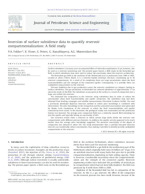 (PDF) Inversion of surface subsidence data to quantify reservoir compartmentalization: A field study