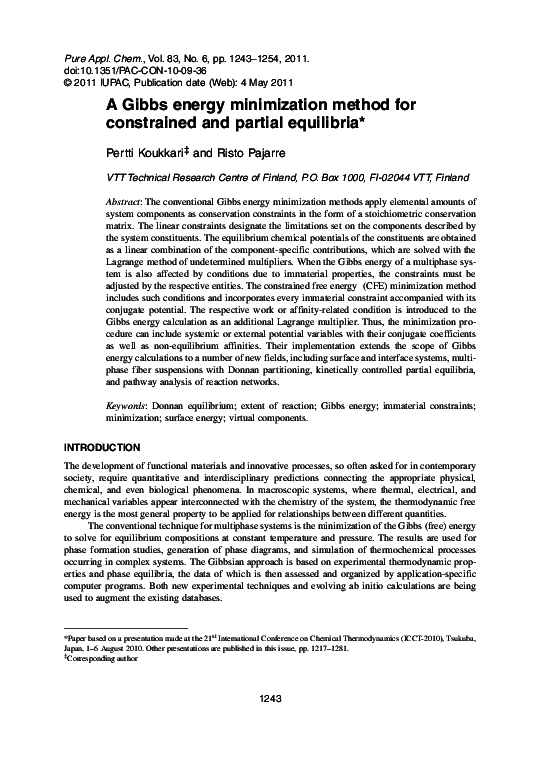 Pdf A Gibbs Energy Minimization Method For Constrained And Partial