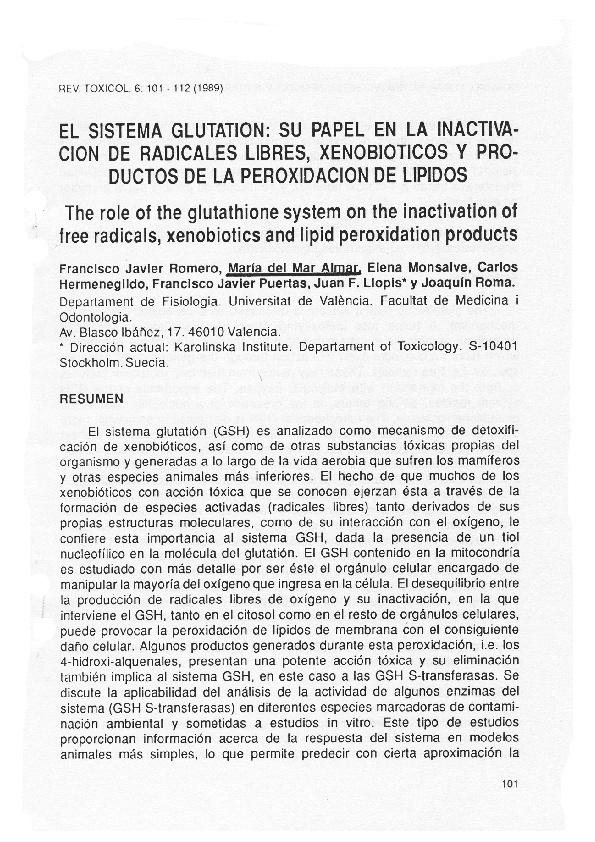 (PDF) El sistema glutatión: su papel en la inactivación de radicales ...