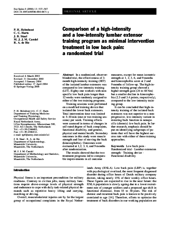 (PDF) Comparison of a high-intensity and a low-intensity lumbar ...