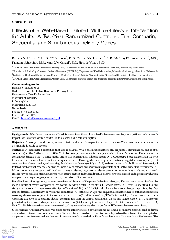(PDF) Effects of a Web-Based Tailored Multiple-Lifestyle Intervention for Adults: A Two-Year ...
