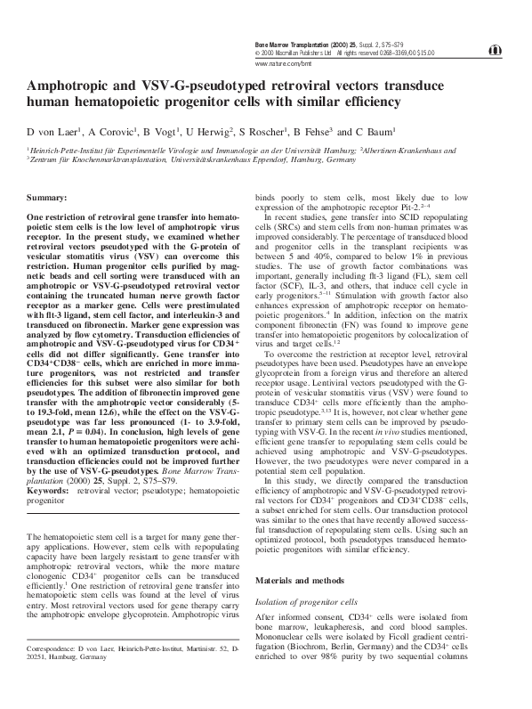 (PDF) Amphotropic and VSV-G-pseudotyped retroviral vectors transduce ...