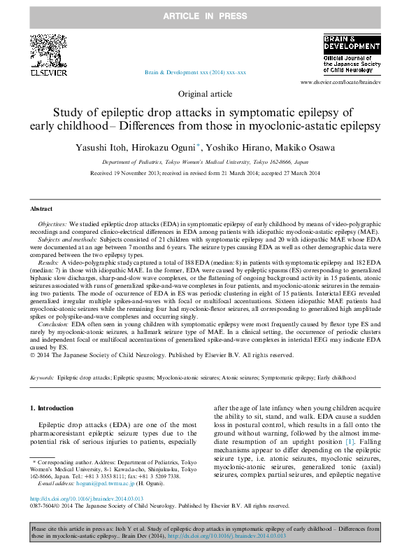(PDF) Study of epileptic drop attacks in symptomatic epilepsy of early ...