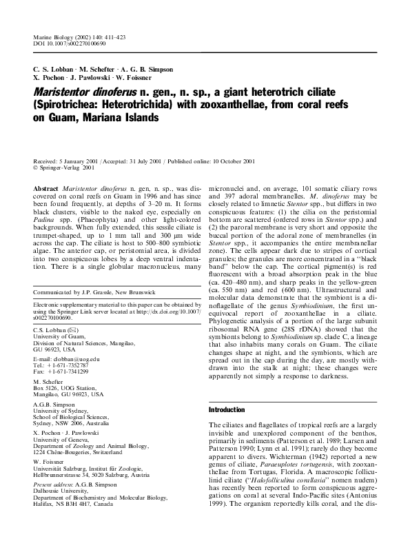 (PDF) Maristentor dinoferus n. gen., n. sp., a giant heterotrich ...