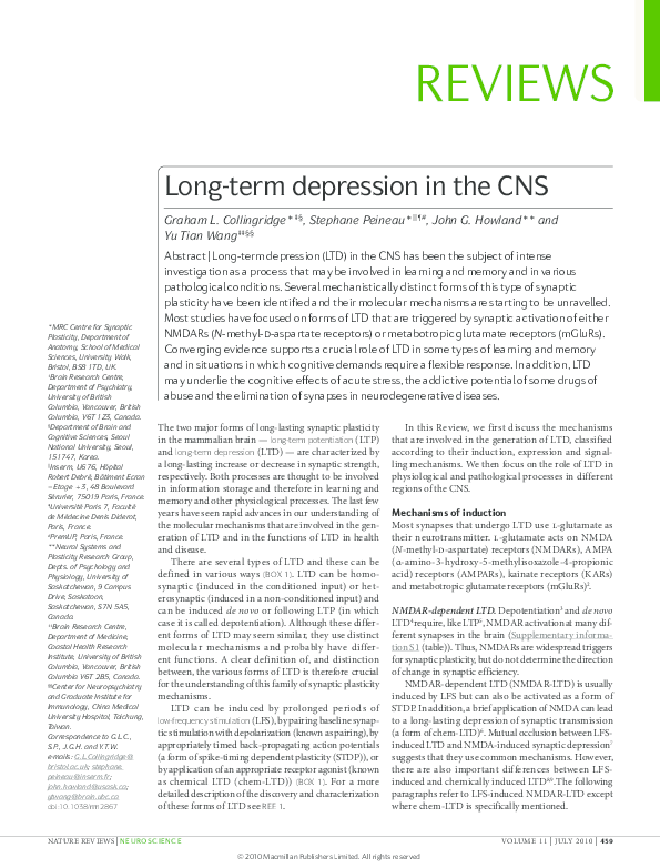 (PDF) Long-term depression in the CNS