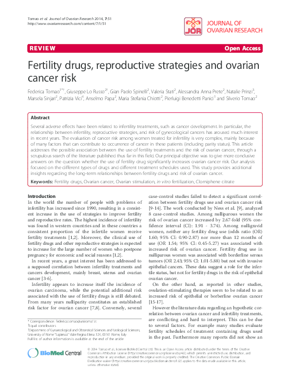 (PDF) Fertility drugs, reproductive strategies and ovarian cancer risk
