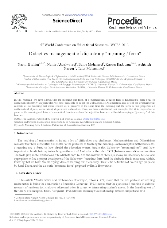 (PDF) Didactics Management of Dichotomy “Meaning/Form”