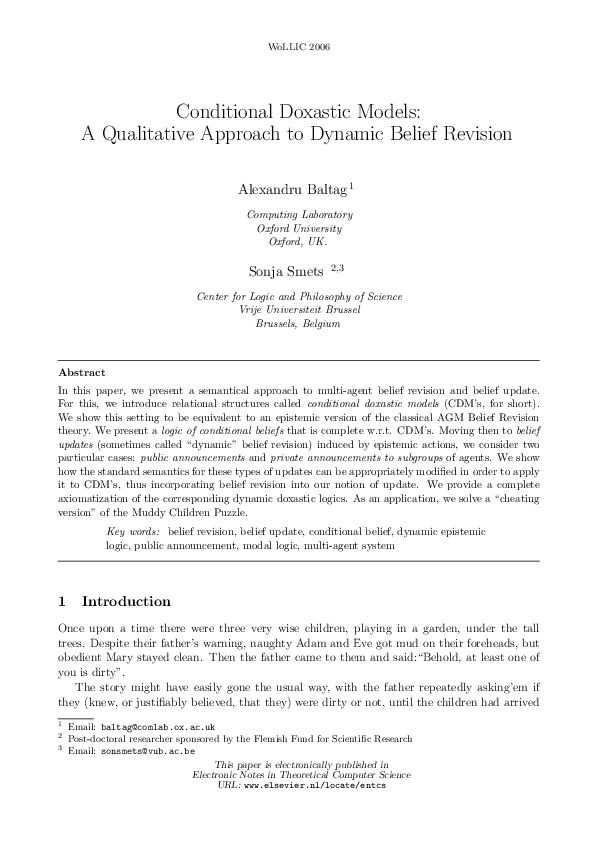 (PDF) Conditional Doxastic Models: A Qualitative Approach to Dynamic ...