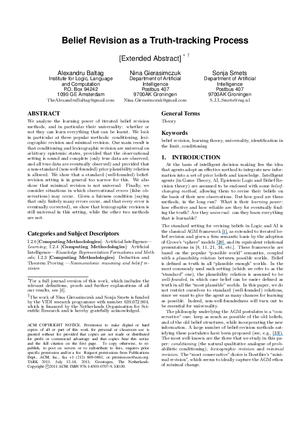 (PDF) Belief revision as a truth-tracking process