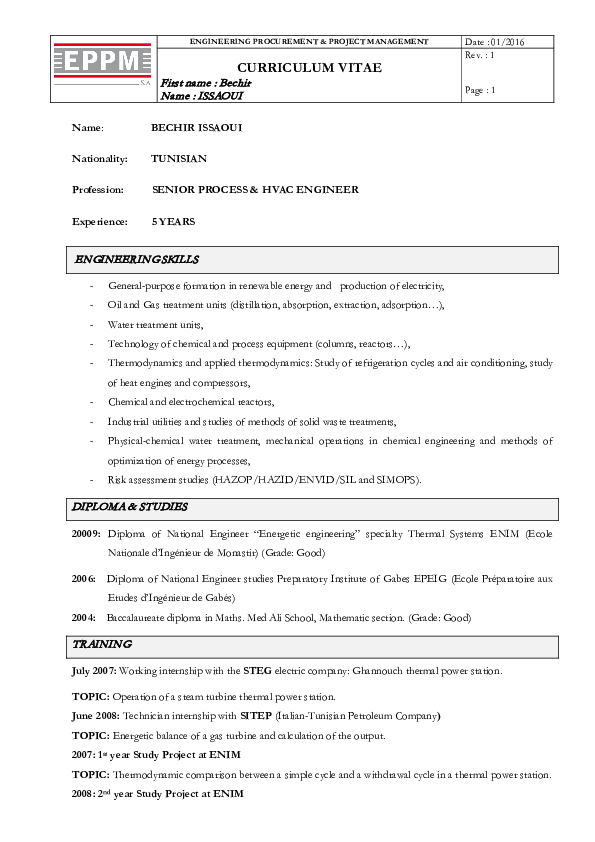EXECUTIVE DIRECTOR PEMAC (Plant Engineering and - Rédaction De Curriculum Vitae Et Des Conseils