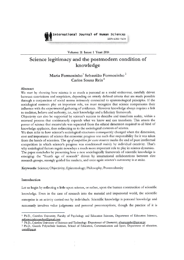 (PDF) Science legitimacy and the postmodern condition of knowledge