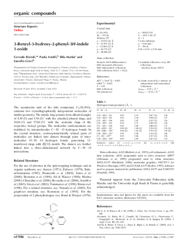 (PDF) 3-Benzyl-3-hydroxy-2-phenyl-3 H -indole 1-oxide