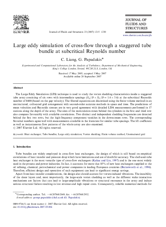 (PDF) Large eddy simulation of cross-flow through a staggered tube ...
