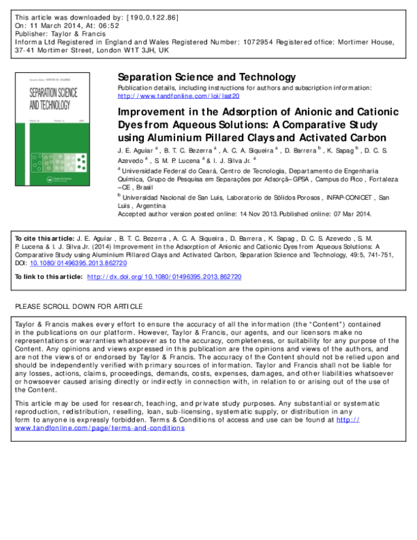(PDF) Improvement in the Adsorption of Anionic and Cationic Dyes from Aqueous Solutions: A ...