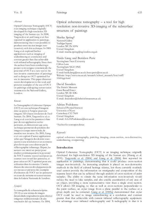 (PDF) Optical Coherence Tomography–A Tool for High-Resolution Non-Invasive 3-D Imaging of the ...